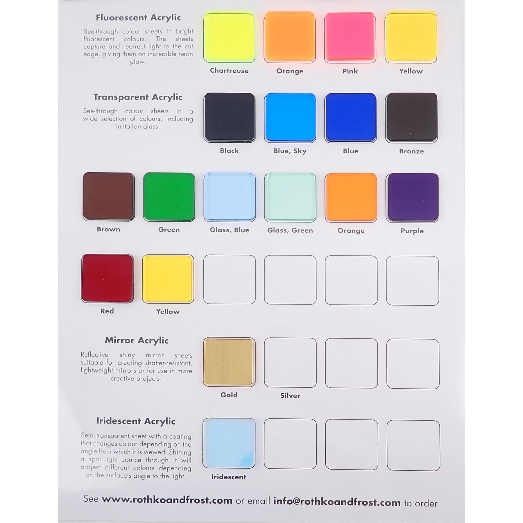 Transparent and Fluorescent Acrylic Swatch Page – Rothko and Frost