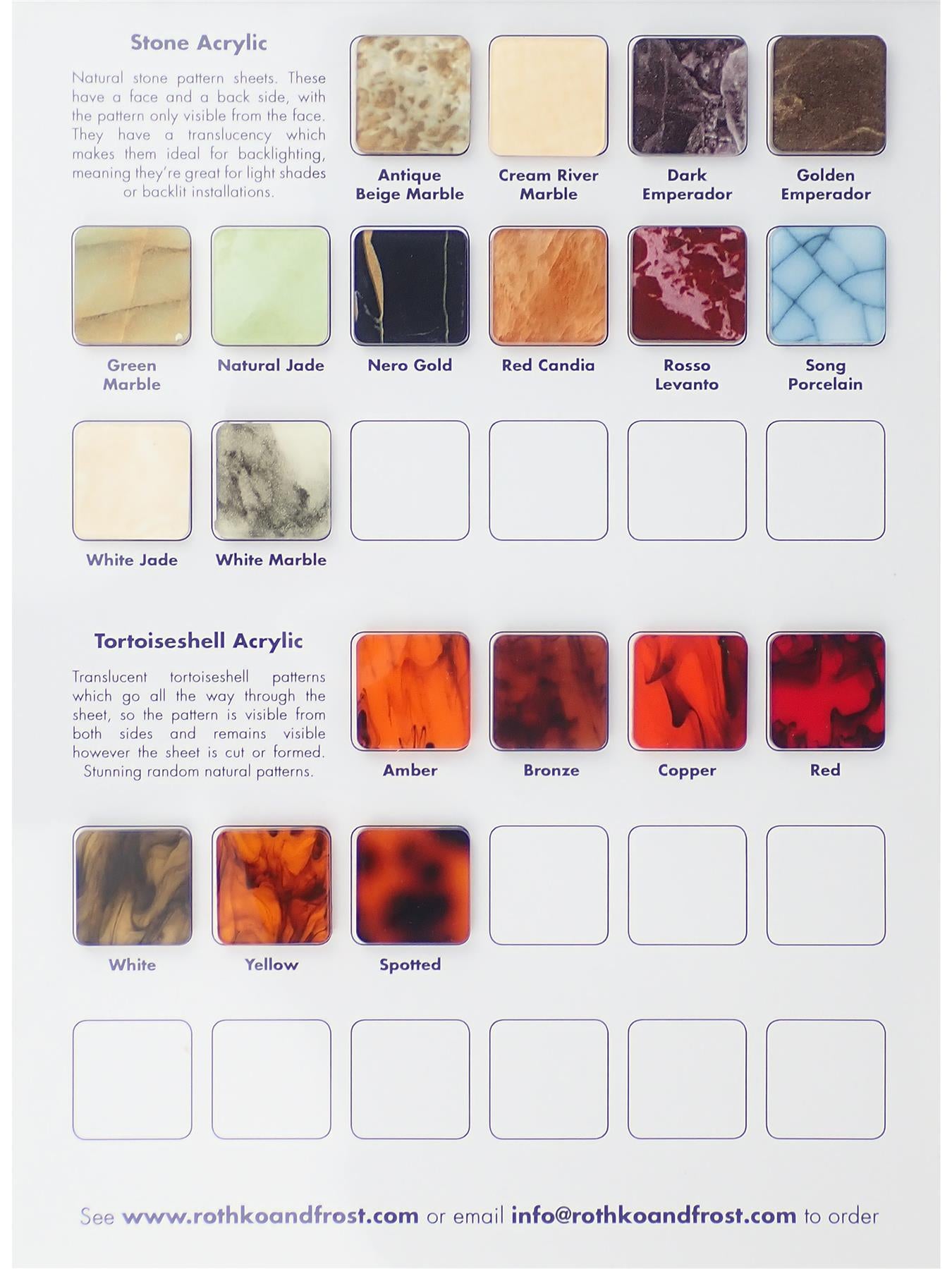 Stone and Tortoiseshell Acrylic Swatch Page – Rothko and Frost